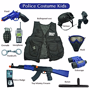 RedCrab Kids Police Officer Pretend Set Uniform Outfit Role-playing Toys - chirldren costumes boys and girls - SWAT Police Gear for Kids Dress Up