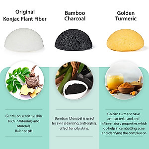 pureSOL Konjac Sponge - Activated Charcoal - Facial Sponge, 100% Natural Sponge, Eco-Friendly - Great for Acne, Exfoliating