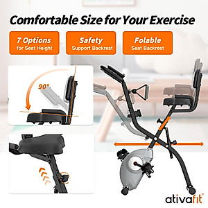 ATIVAFIT Exercise Bike Foldable Fitness Indoor Stationary Bike Magnetic 3 in 1 Upright Recumbent Exercise Bike for Home Workout (gray)
