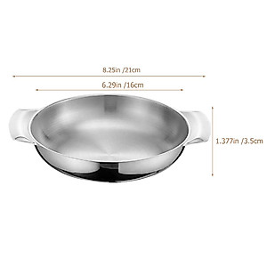 Luxshiny Mixing Bowls Large Mixing Bowl Paella Pan 16cm Flat Bottom Fry Pan Stainless Steel Skillet Metal Food Serving Tray with Handles for Home Restaurant Camping Stainless Steel Cookware Bowls