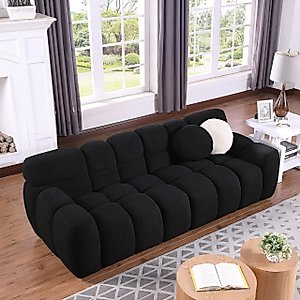 Tmsan 86.5" Boucle Cloud Sofa Couch, Modern Tufted 3 Seater Sectional Sofa Set for Living Room, Comfy Upholstered Couch Bed with 2 Accent Pillows for Bedroom Apartment Office