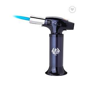 Kitchen Torch, blow torch -Special Blue Refillable Butane Torch With Safety Lock & Adjustable Flame and Fuel gauge - Culinary Torch, Creme Brulée Torch for Cooking Food, Baking, BBQ (Black)