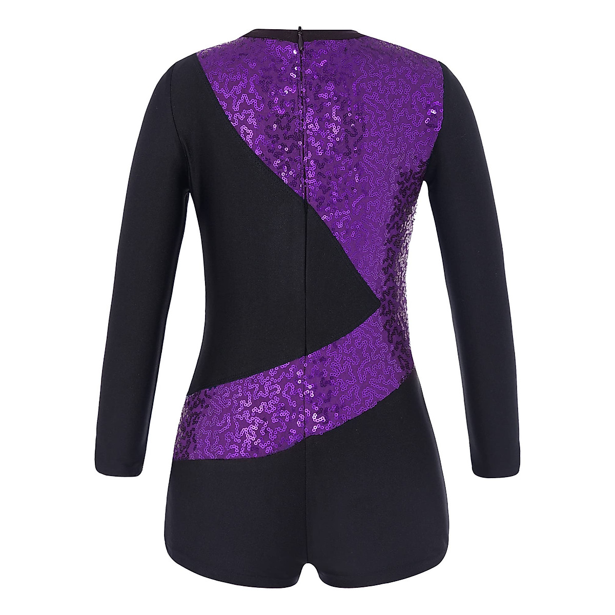 Kvysinly Girl's One Piece Sparkle Long Sleeve Gymnastics Leotards with Shorts Unitard Jumpsuit Biketard Dancewear Purple 6 Years