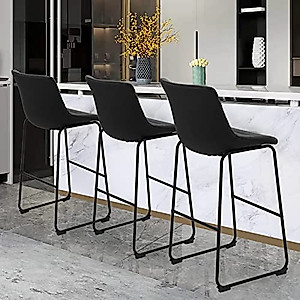 Chairelax Hight Bar Stools Set of 2, 28" Counter Tall Synthetic Leather Modern Design Bar Chair with Backrest and Footrest for Kitchen Bar Counter Restaurant (Black)