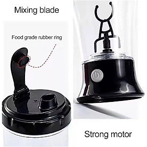 Electric Protein Shaker, Blender Bottle for gym or preworkout, Shaker Water Bottle with Action-Rod Wire Mixer, drink mixer, Shaker Bottles for Protein Mixes With Storage 16oz (black)