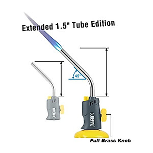BLUEFIRE MRS-7014A Trigger Start Gas Welding Propane Torch Head Specially for MAPP Fuel,Extend 1.5" Burning Tube Nozzle Piezo Self Ignition Handhold Cylinder Soldering Brazing Triple-Point Flame