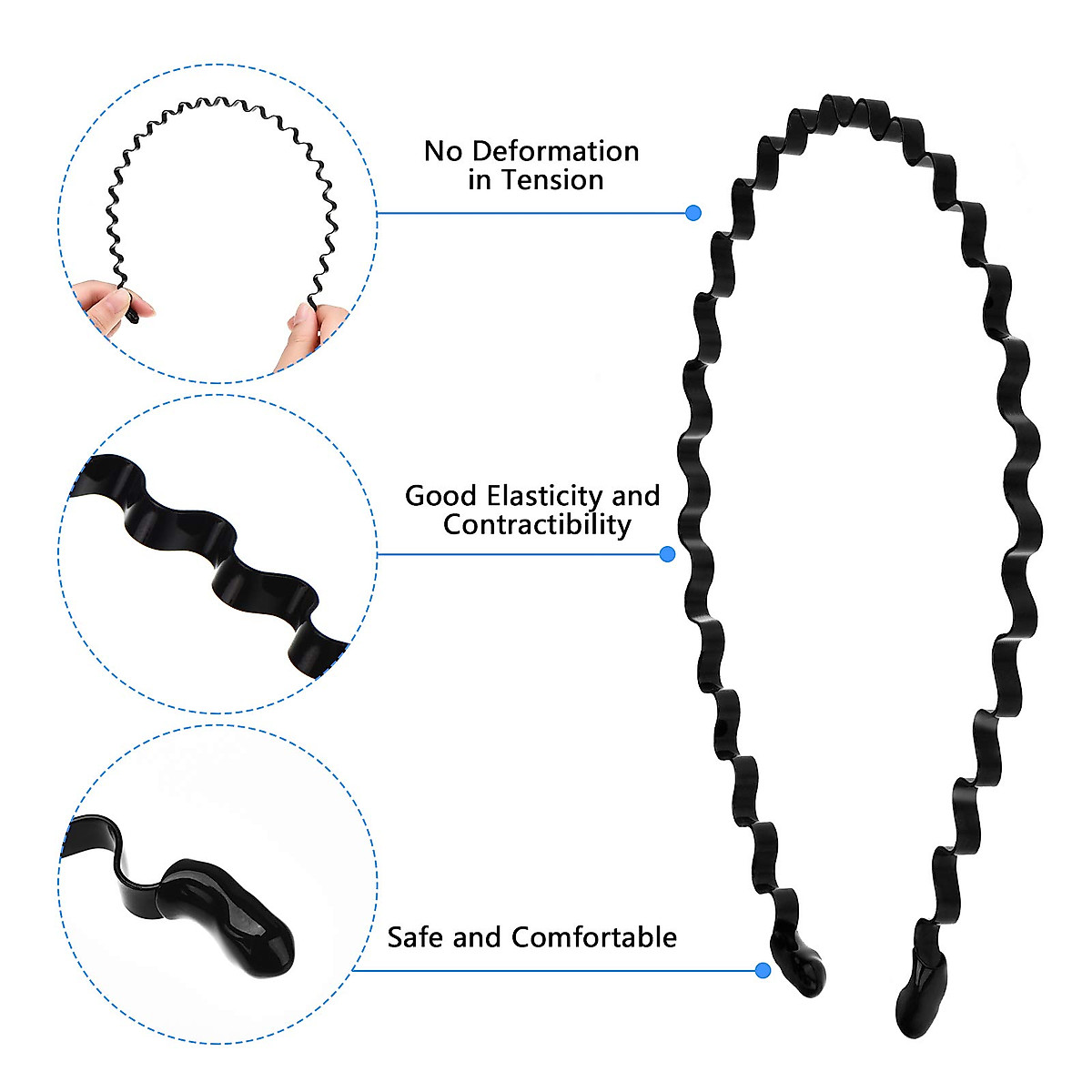 11 Pieces Metal Headband and Sports Headbands, Elastic Headbands Spring Wave Non Slip Hairband Unisex Hair Accessories for Men and Women Running Jogging Yoga Workout Supplies