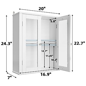 JUMMICO Medicine Cabinet, Bathroom Cabinet with 2 Doors and Adjustable Shelves, Over The Toilet Space Saver Storage Cabinet, Wall Mounted Wooden Medicine Cabinet for Laundry Bathroom Kitchen (White)