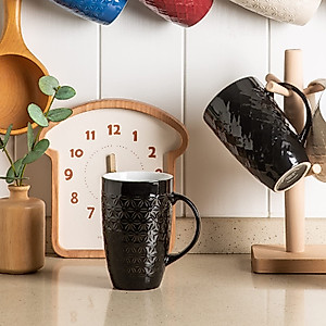 AmorArc Large Coffee Mugs Set of 6, 22oz Ceramic Tall Coffee Mugs Set with Textured Geometric Patterns for Latte/Tea/Beer/Hot Cocoa, Dishwasher & Microwave Safe, Black