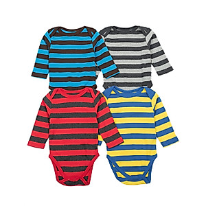 Leveret Baby Boys Girls 4 Pack Long Sleeve Bodysuits Cotton Striped Boys 2 12-18 Month