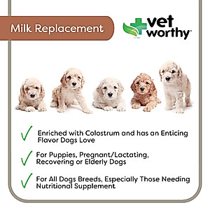 Vet Worthy Milk Replacement for Dogs - Milk Formula Replacer for Puppies, Pregnant, Lactating, Elderly or Recovering Dogs - Enriched with Colostrum, Whey Protein, Vitamins and Minerals - 12oz