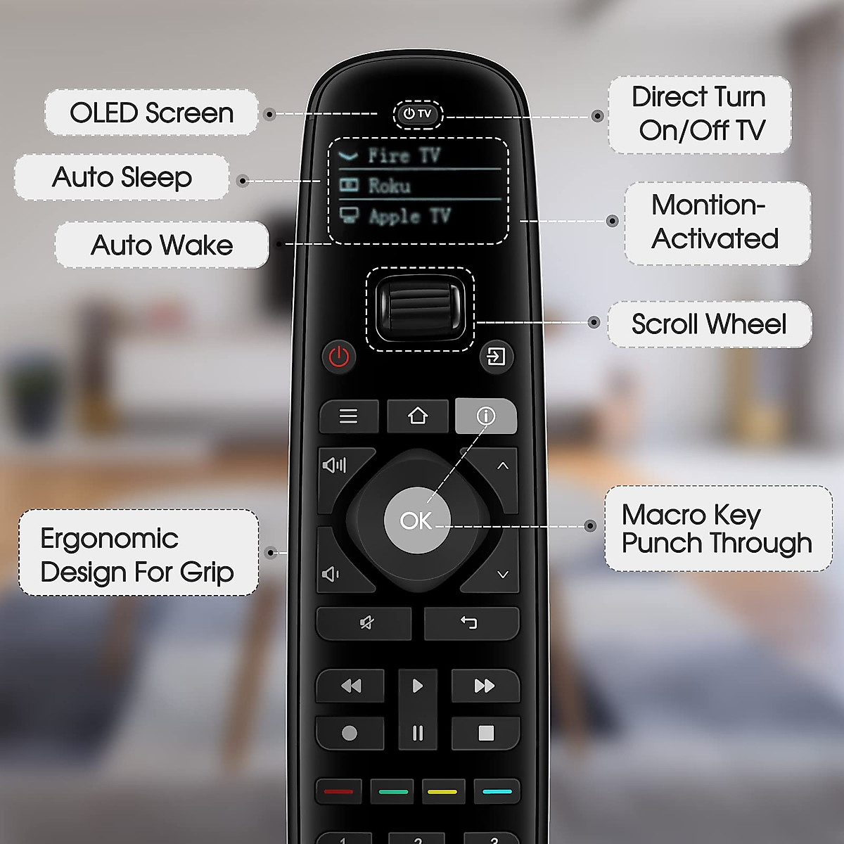 SofaBaton U1 Universal Remote with OLED Display and Smartphone APP, All in One Universal Remote Control for up to 15 Entertainment Devices, Compatible with Smart TVs/DVD/STB/Projector so on