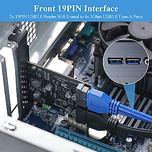 BEYIMEI PCIE 1X to 2 Port 19Pin Expansion Card, USB 3.2 GEN1 Super Speed 5Gbps PCI Express Card for Windows 11, 10, 8.1, 8, 7, XP