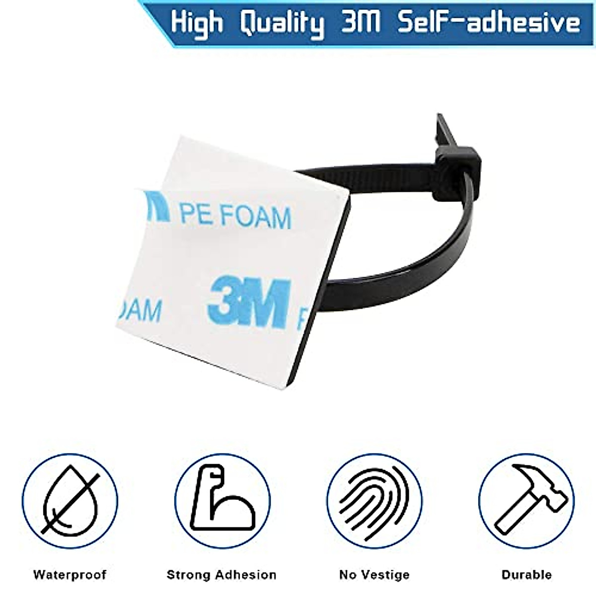Zip Tie Mount 3/4" Black Small Wire Tie Adhesive Mounting,100 Pcs for Wire Clips Cable Management Cable Tie Anchors,Durability Pro-grade UV Wire Holder organizer