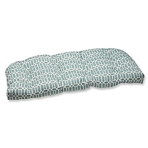 Pillow Perfect Outdoor/Indoor Rhodes Quartz Tufted Loveseat Cushion, 44" x 19", Blue
