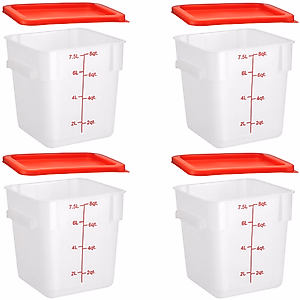 uVeans COMBO PACK Square Sous Vide Containers With Lids - 8 Quart Restaurant Supplies Food Containers - 4 Containers and 4 Lids Food Service