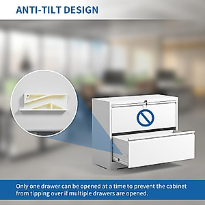 Yukimo Lateral File Cabinet with Lock, Metal File Cabinets for Home Office Legal/Letter A4 Size, File Cabinet with 2 Drawer Storage Cabinet, White