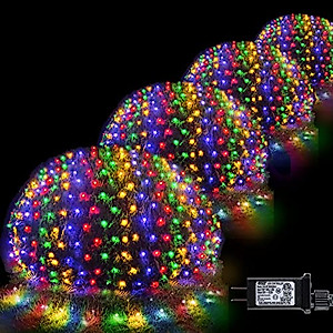 Colorful Net Lights, 360 LED Christmas Net Lights Outdoor, 21ft x 5ft Large Net Mesh String Lights, 8 Modes Twinkle String Lights Connectable Plug in for Bushes Halloween Hedge Yard Garden Party Decor