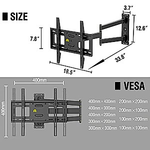 FORGING MOUNT Corner TV Wall Mount Long Arm TV Mount for 23"-60" TVs-Easy to Install Single Stud Design- 33" of Smooth Extension Plus Swivel,Tilt,Holds 99lbs,Universal Bracket Max VESA 400X400mm.