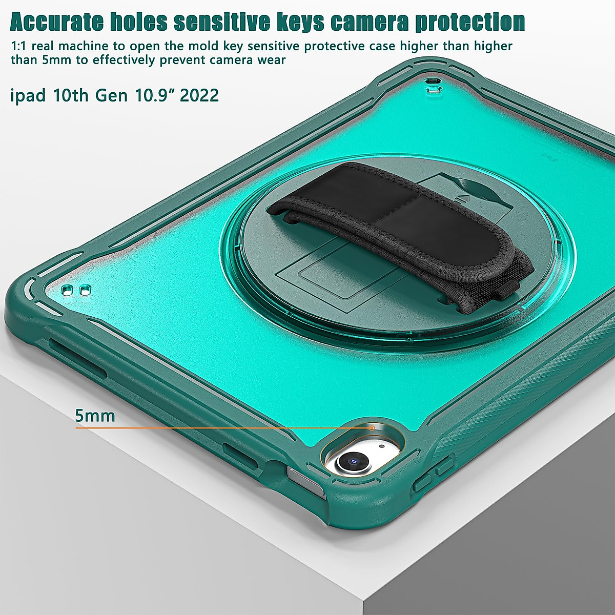 Batianda Case for New iPad 11 2025 A16 Chip/iPad 10th 10.9-inch 2022 Release Heavy Duty Rugged Shockproof Tablet Cover with 360° Rotating Hand Strap Foldable Hidden Stand & Shoulder Strap, Teal