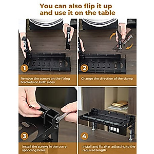 yamagahome Under Desk Cable Management Tray, 14"-21" Retractable Cord Organizer for Desk, No Drill Cable Tray Basket for Wire Management, Sturdy Metal Cable Management with Clamp for Home Office