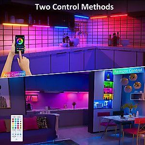 Benreom 3 Pcs RGB Under Cabinet Lights Kit, Smart App and Remote Control Under Cabinet Lighting, Dimmible Under Counter Lights for Kitchen, Plug in LED Lights for Cabinet, Counter, Workbench, Desk