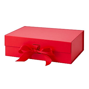 10.5" Large Gift Box with Magnetic Lid and Ribbon for Christmas,Valentine's day,Birthdays, Bridal Gifts,Weddings,DIY and so on (Large, Red)