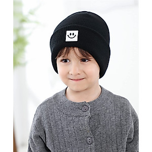 upeilxd Baby Winter Hat Soft Warm Knitted Beanie Hat with Cute Smile Face Beanie Cap for Boys Girls Black/Beige