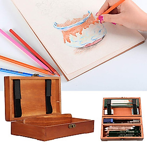 Art Supply Wooden Storage Box, Artist Tool and Brush Storage Box with Locking Clasp for Pastels Pencils Pens Markers Brushes Storage