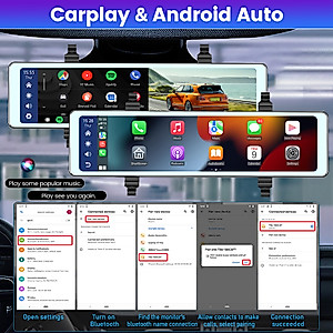NHOPEEW 11.26 inch Rear View Mirror Camera with Carplay and Android Auto - Mirror Dash Cam Front and Rear - FM Transmitter/Bluetooth/Split Screen/Voice Control/Loop Recording + 64GB TF Card