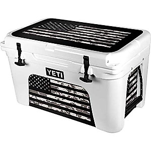 Skinit Decal Skin Compatible with YETI Tundra 45 Hard Cooler - Originally Designed Black and White Camo American Flag Design