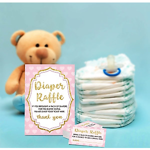 Diaper Raffle Baby Shower Game Set(1 Standing Sign + 50 Guessing Cards), A Little Princess Diaper Raffle Tickets for Baby Shower, Pink and Gold Baby Shower Party Favor Decor - B12
