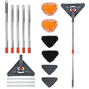 SHASUXTING 85 in Wall Cleaner Mop with Handle Adjustable Ceiling Cleaning Mop with 6 Replaceable Mop Cloth 360° Rotating Ceiling Dust Cleaner Reusable Baseboard Cleaning Tool Dry and Wet Use for Windo