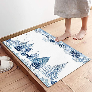 Christmas Winter Kitchen Rugs and Mats Set of 2 New Year Abstract Snowflake Elk Blue Xmas Kitchen Mat,Non-Slip Area Runner Rug,Washable Floor Mat for Home Dining Room Office 16x24in+16x47in