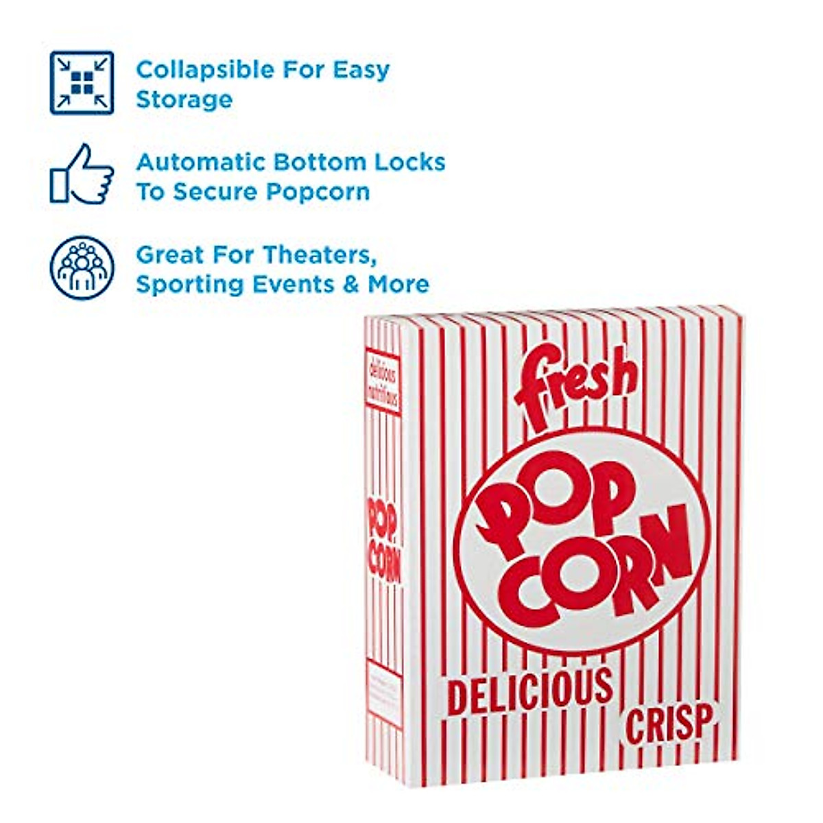 Dixie Close-Top Movie Theater Popcorn Box by GP PRO (Georgia-Pacific), 2E, Red Striped, 2" Width, 4.38" Length, 7" Height, (Case of 500)