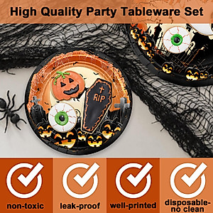 Avezano 192 Pcs Halloween Paper Plates and Napkins Happy Halloween Tableware Scary Moon Night Halloween Birthday Baby Shower Party Decorations Serve 24 (Orange)