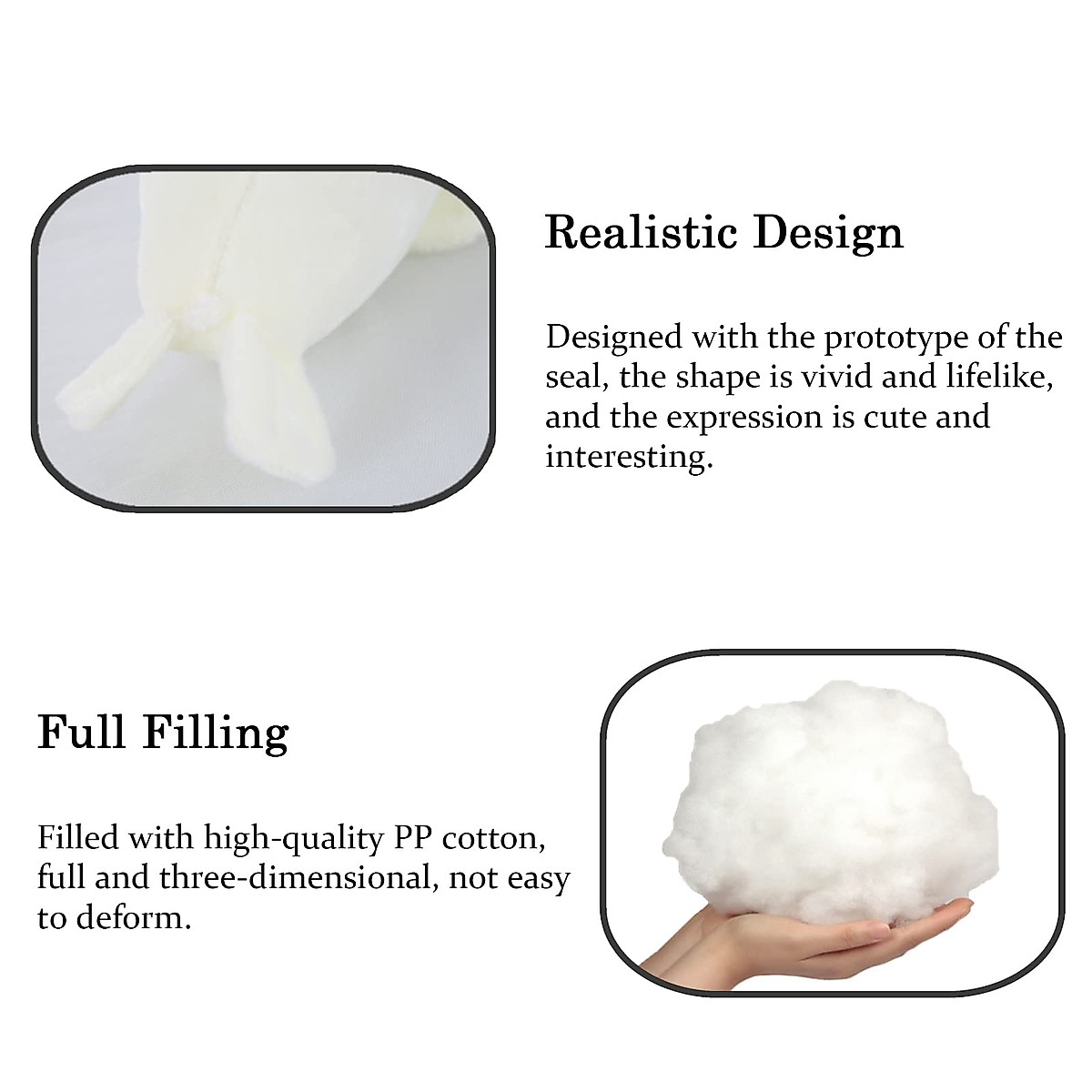 Seal Plush Stuffed Animal White Cute Toy Pillow Kawaii Doll for Kids, 11.8 inch