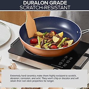 Nuwave 3-Piece 8”, 10”, 12” Forged Lightweight Frying Pan Set, G10 Healthy Duralon Blue Ceramic Ultra Non-Stick, Ergonomic Stay-Cool Handles, Induction-Ready & Works on All Cooktops