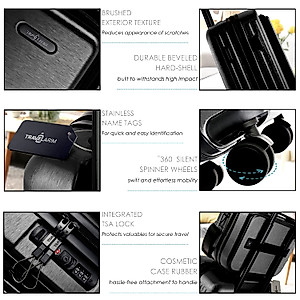 TRAVELARIM 22 Inch Carry On Luggage 22x14x9 Airline Approved, Carry On Suitcase with Wheels, Hard-shell Carry-on Luggage, Durable Luggage Carry On, Black Small Suitcase with Cosmetic Carry On Bag