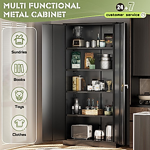 Crownland 72” Metal Storage Cabinet, Lockable Garage Storage Cabinets, High Office Storage Cabinet with Adjustable Shelves for Garage, Home Office,Pantry, File(Black-Narrow)