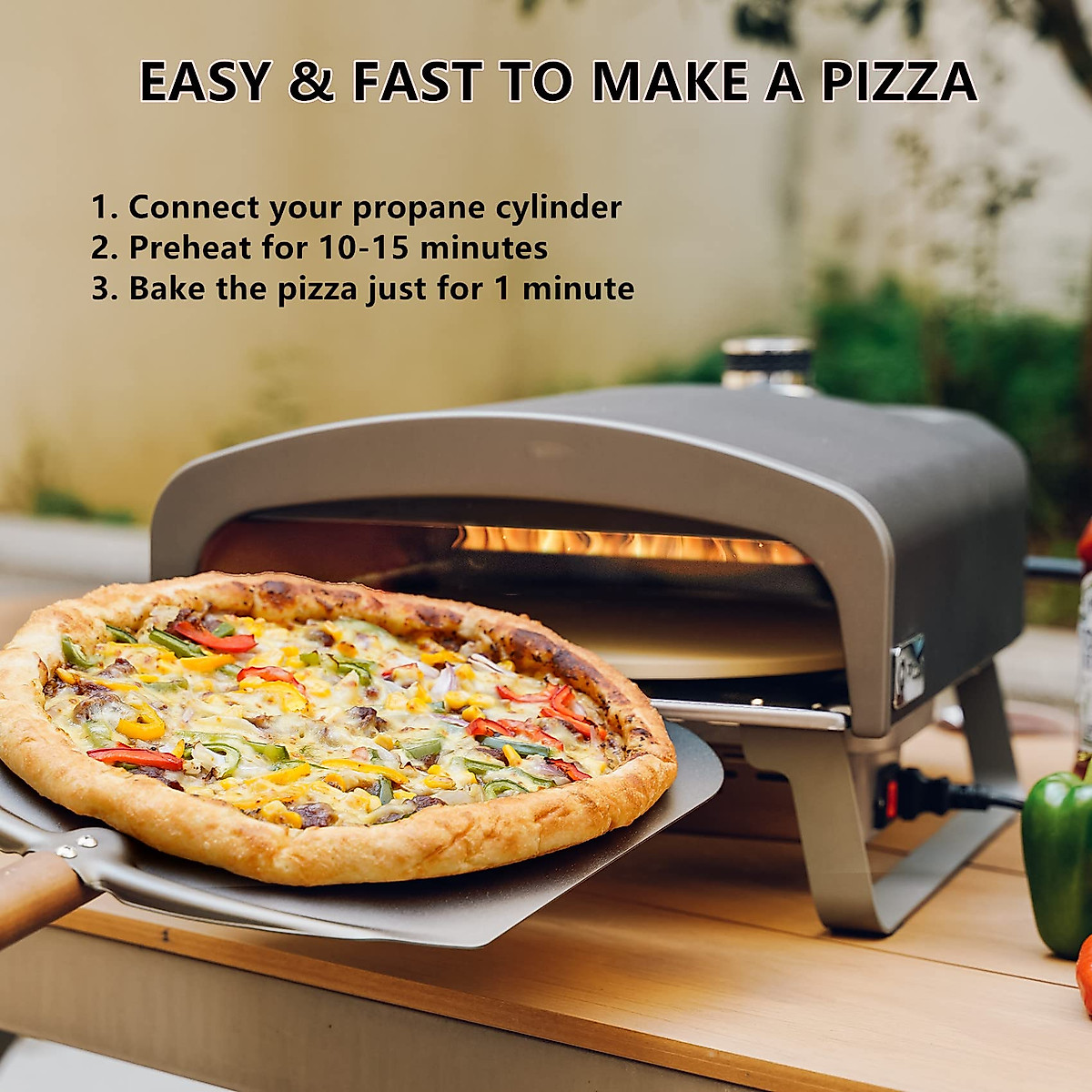 Q Pizza Gas Pizza Oven Portable Propane Pizza Oven with Automatic Rotating Stone for Outdoor Cooking, Portable Gas Pizza Oven For Outside Garden Backyard Party