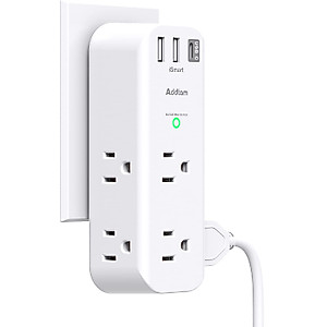 Surge Protector - Outlet Extender with Rotating and Multi Plug with 6 AC 3 USB Ports (1 USB C), 3-Sided Power Strip with Wall Adapter Charger for Home Travel Office, ETL Listed (1800J)