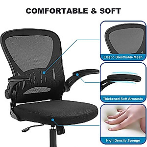 Youhauchair Mesh Office Chair, Ergonomic Computer Chair with Flip-up Arms and Lumbar Support, Height Adjustable Home Office Desk Chairs, Black