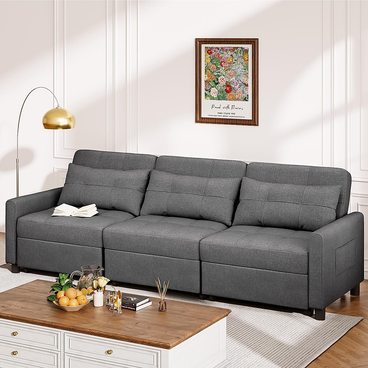 Aiho Convertible Sectional Sofa Bed, Sleeper Sofa Bed with Adjustment Backrest, 84" Pull Out Couch with Ottoman for Livingroom, Apartment, Dark Gray