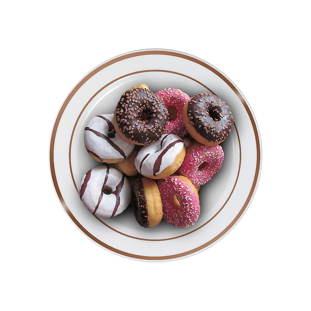 BloominGoods 50 Disposable White Silver Trim Plastic Dessert Bowls | SMALL 6 oz. Premium Heavy Duty Disposable Dinnerware with Real China Design | Safe & Reusable and Great for Parties (50-Pack)