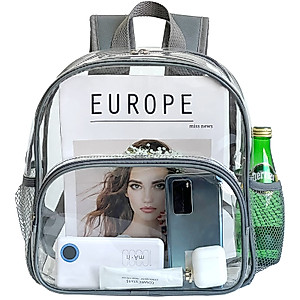 Clear Backpack Stadium Approved 12x12x6 Heavy Duty PVC Plastic Transparent Backpack Small See Through Mini Clear Backpacks for Festival Venues Games Sport Event Concert School Security Travel,Gray
