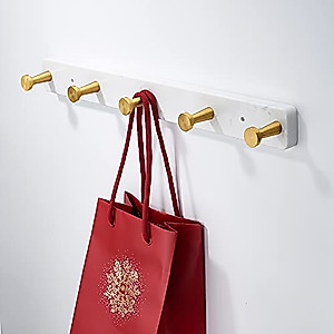 SARIHOSY Coat Rack Wall Mounted, Metal with Marble Coat Rail with 5 Hooks Rail, Heavy Duty Wall Hooks for Coat, Entryway Hanging Coat Rack, Bathroom, Bedroom, Closet Room