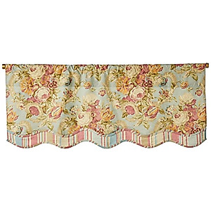 Waverly Spring Bling Modern Farmhouse Floral 3-Piece Reversible Quilt Bedding Bed Spread Set, Queen, Vapor & Spring Bling Valances for Windows Rod Pocket Curtains, 52" x 18", Vapor