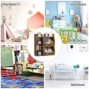 coucheta Rustic Brown 5-Cubby Kids Bookshelf & Playful Bookcase for Boys and Girls, Toy Storage Organizer for Books and Toys, for Kindergarten, Bedroom and Playroom