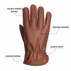 NBLEAGLO Retro Brown Cowhide Leather Work Gloves for Construction, Yardwork, Gardening with Reinforced Palm for Men & Women (Brown, Large)